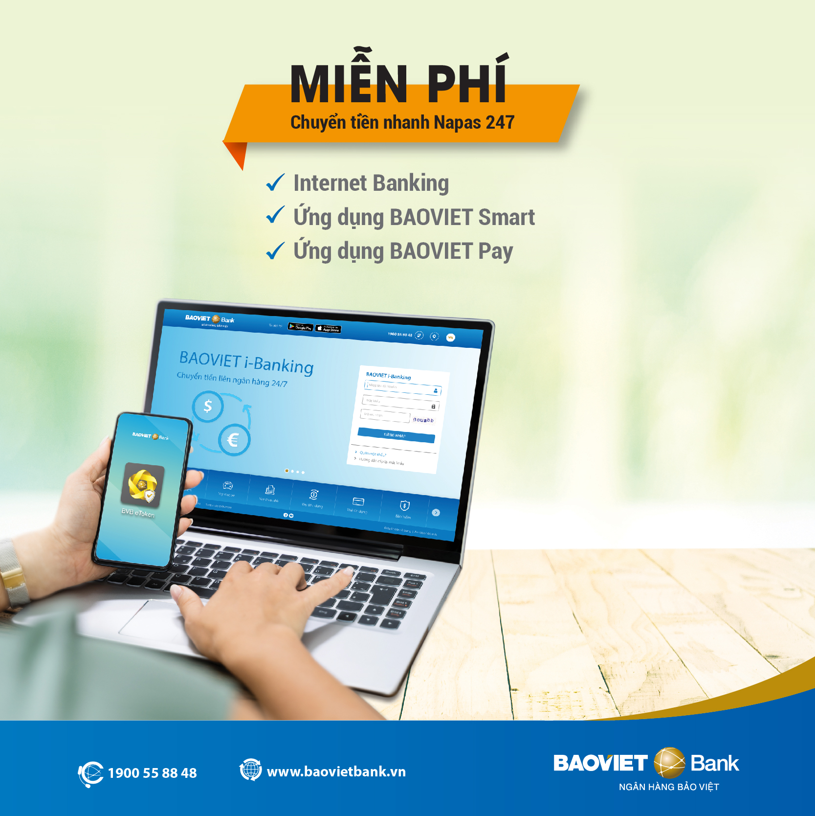 BAOVIET Bank miễn phí chuyển tiền nhanh Napas 247